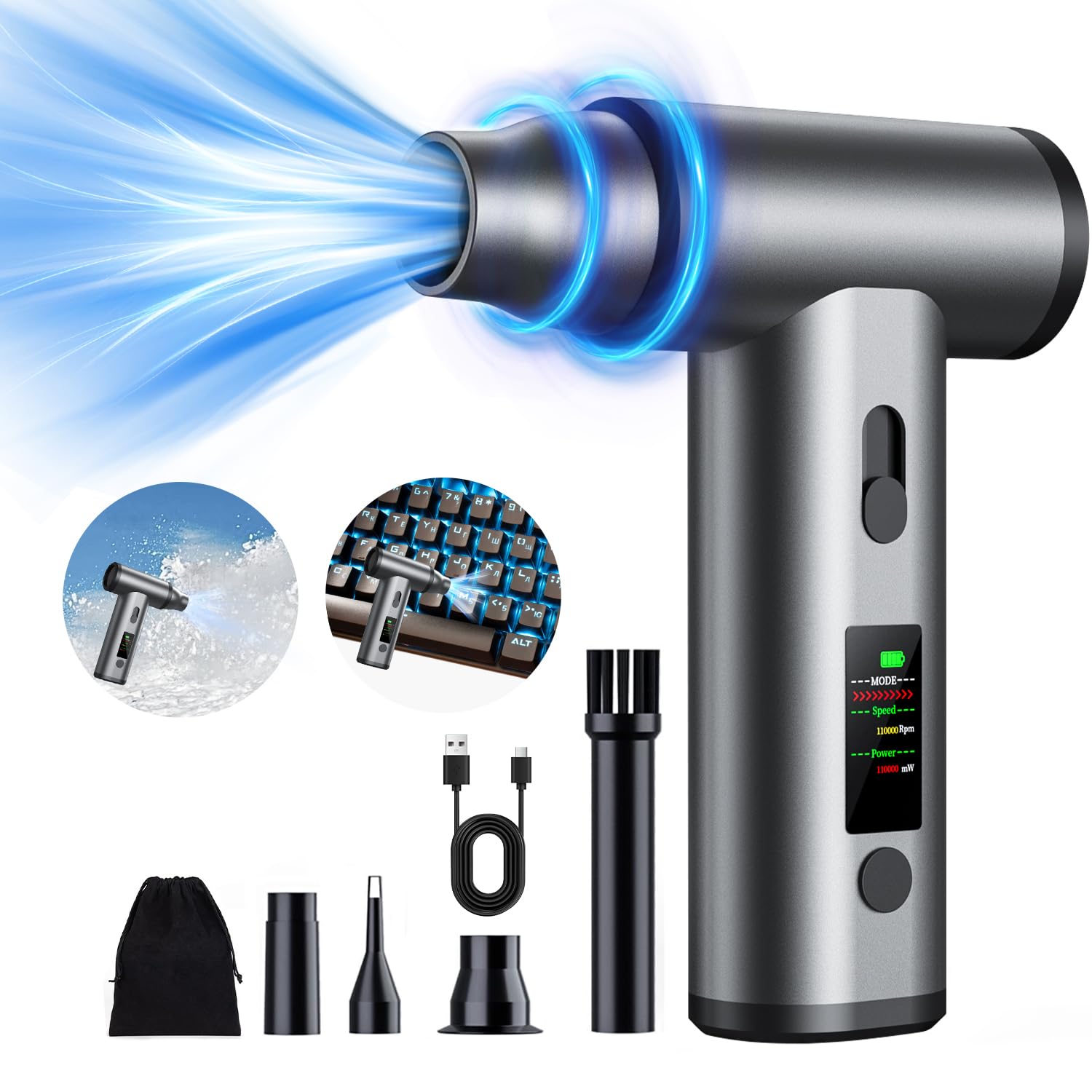 AX2V Mini Electric Air Duster-LED Aluminum Compressed Air Duster ...