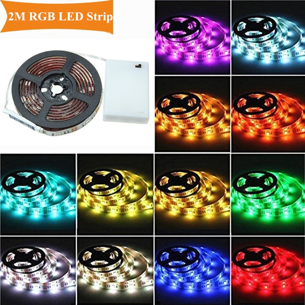 AUDEW 6.6ft RGB 5050 SMD 60 LED Strip Lights with Battery Box ...