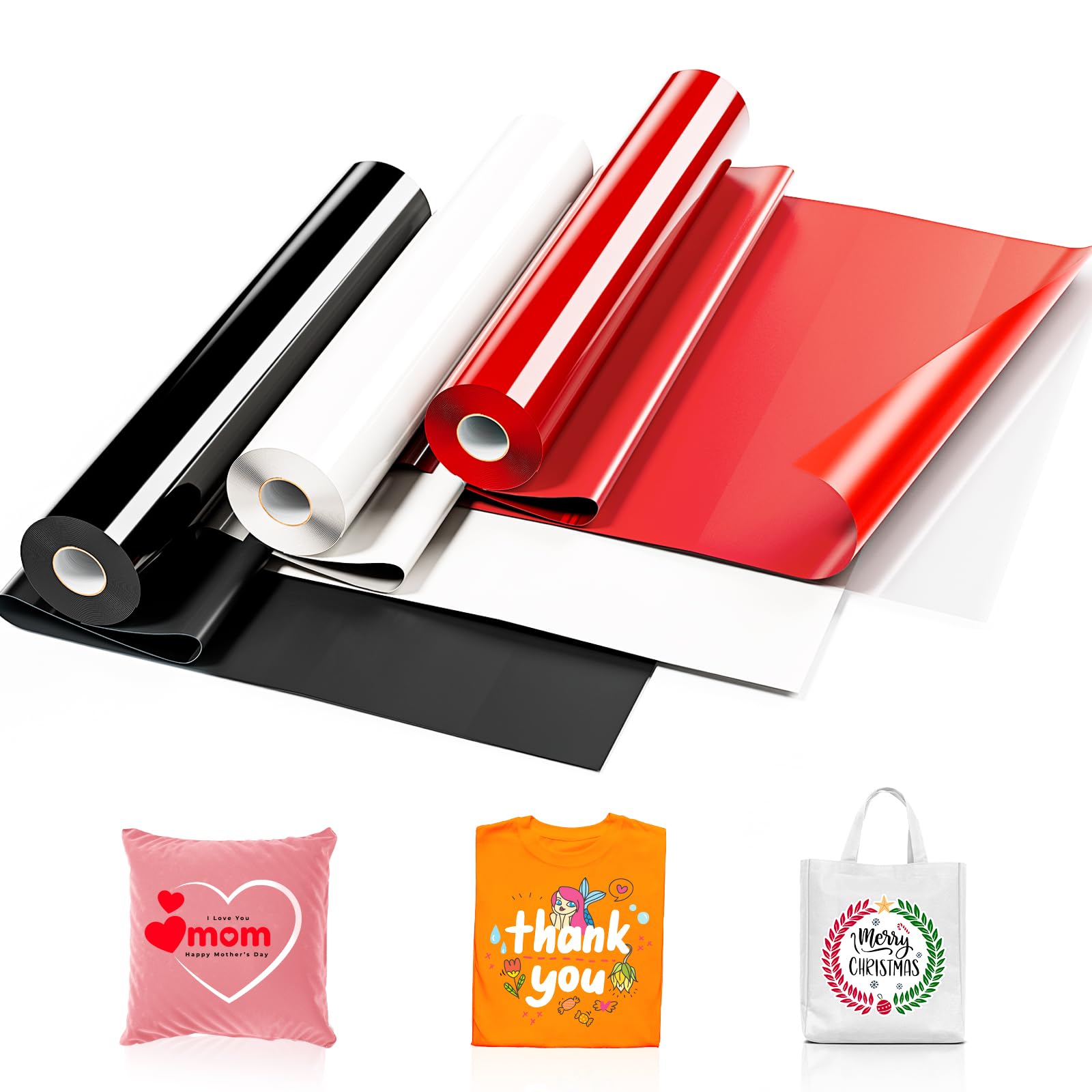 JAVIGA Heat Transfer Vinyl, 3 Roll 12" x 20Ft, Red HTV, White HTV ...