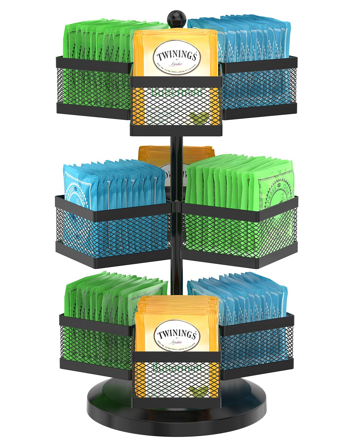 FLMOUTN 3 Tier Rotating Metal Tea Bag Organizer for Countertop ...
