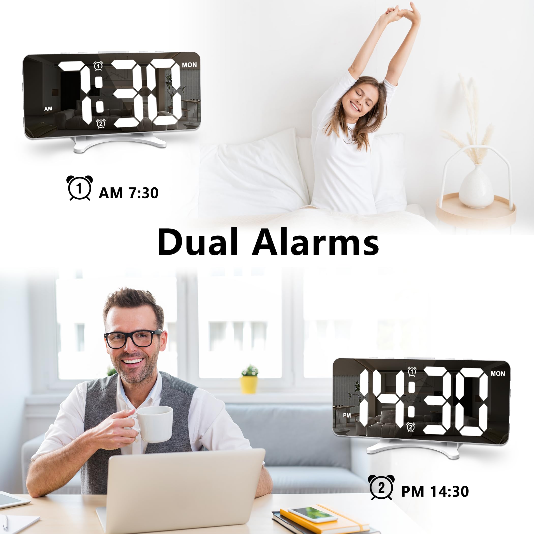 Mua Alarm Clocks for Bedrooms, Slim LED Mirror Digital Alarm Clock ...