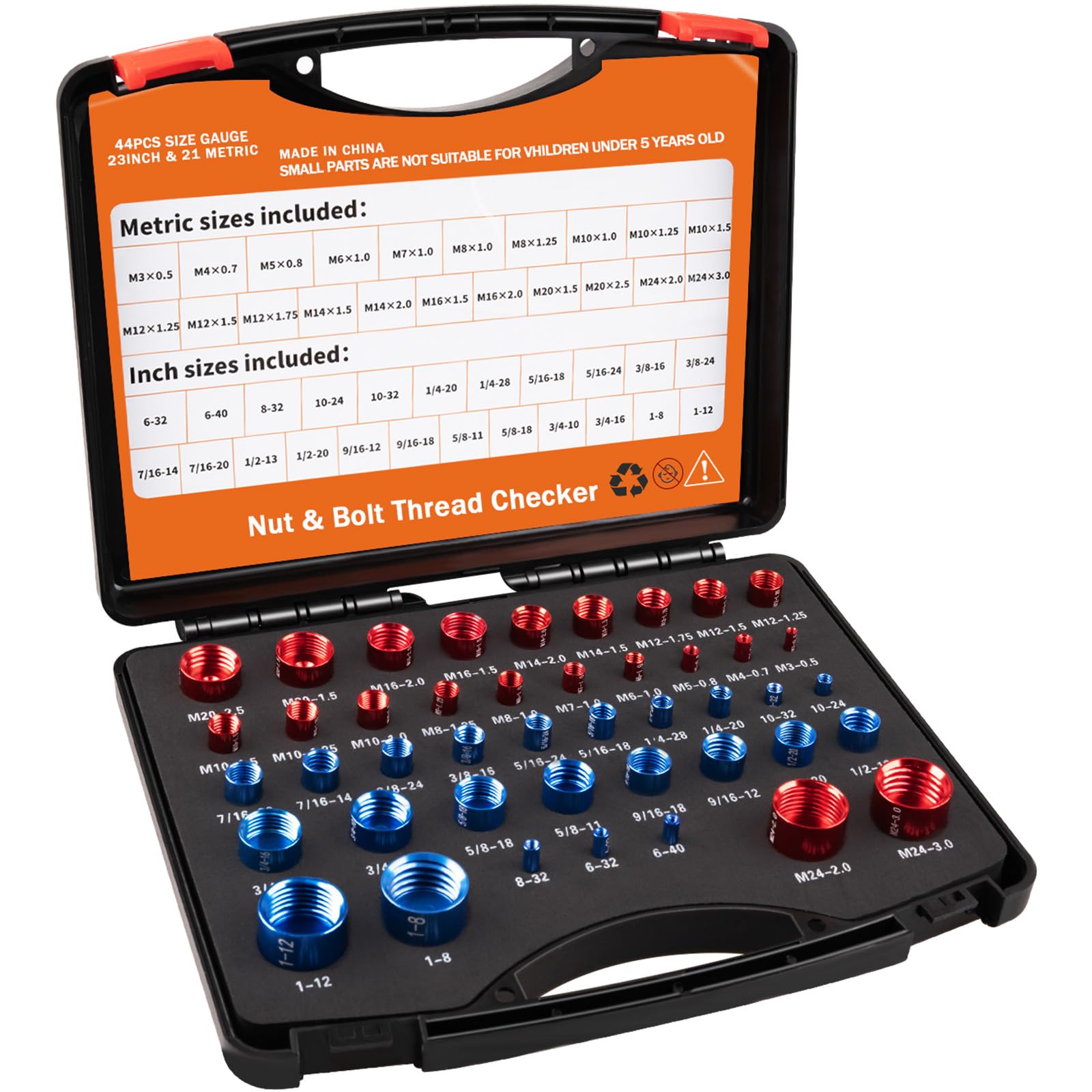 44PCS Nut and Bolt Thread Checker Comprehensive Bolt Size and Thread ...