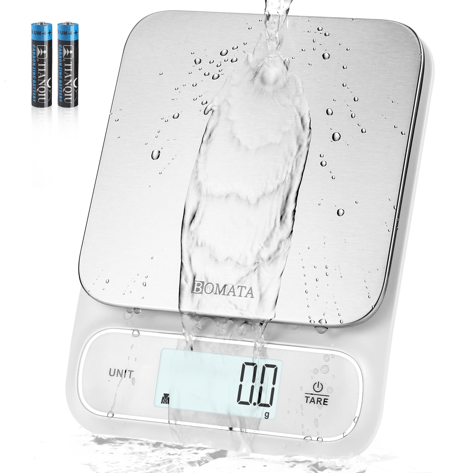 BOMATA Waterproof IPX6 Kitchen Scale, 0.1 g/0.01 oz High Precision, 5 kg/11 lbs, Digital Scale ...