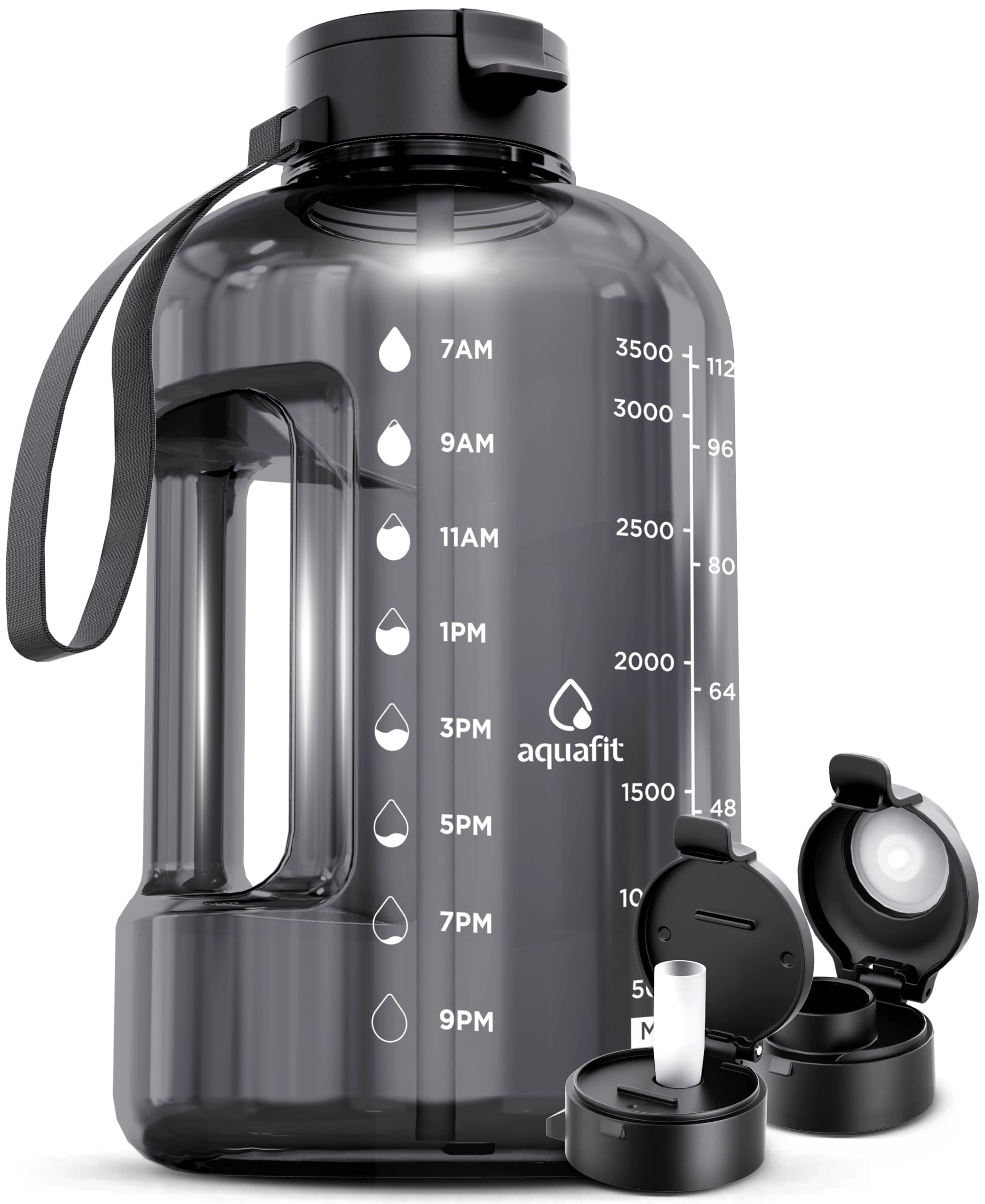 AQUAFIT 1 Gallon Water Bottle With Time Marker Straw Chug Lid BPA