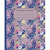 Composition Notebook: Beautiful Vintage Flower Illustration Background ...