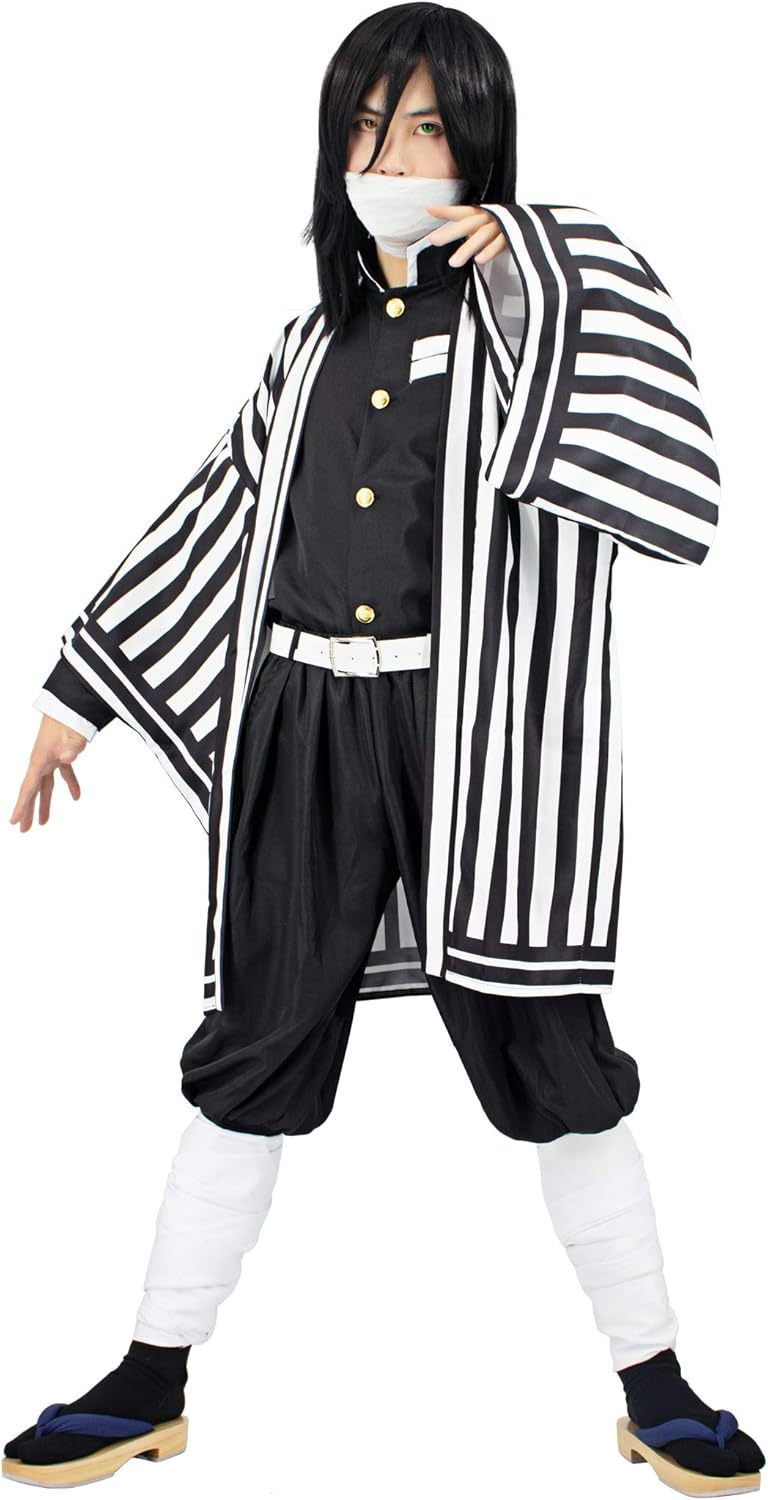 C-ZOFEK Iguro Obanai Cosplay Costume Black White Striped Mens Kimono ...