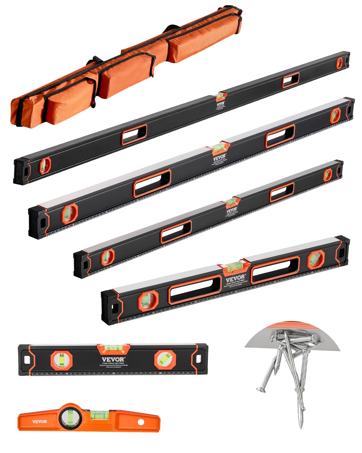 VEVOR 6-Piece Torpedo Level, 78/48/32/24/16/10 Inch All Magnetic Levels ...