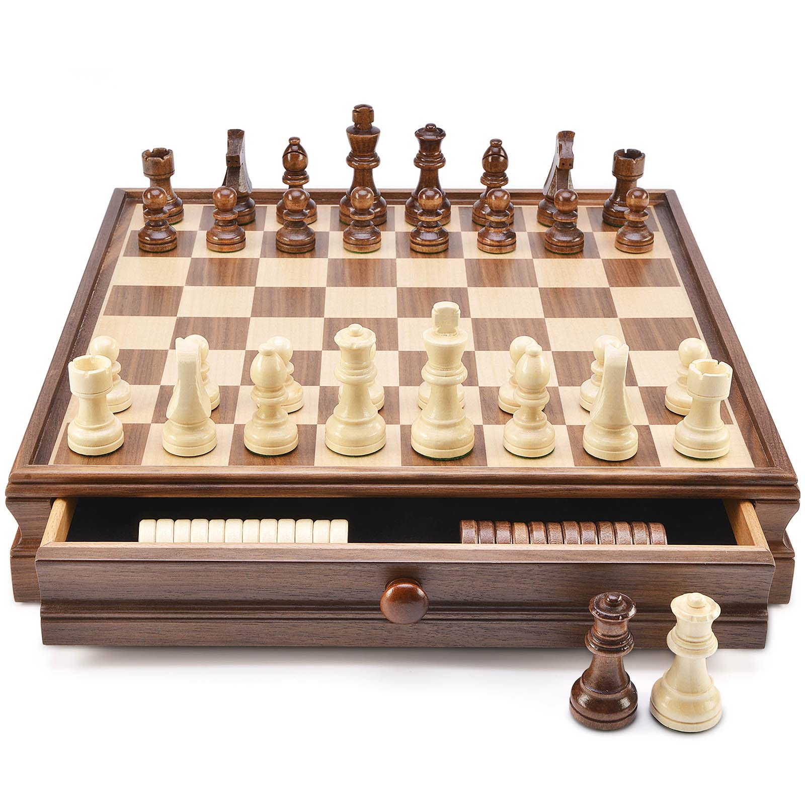 Mua AMEROUS 15" x 15" Wooden Chess & Checkers Set with Built-in Storage ...