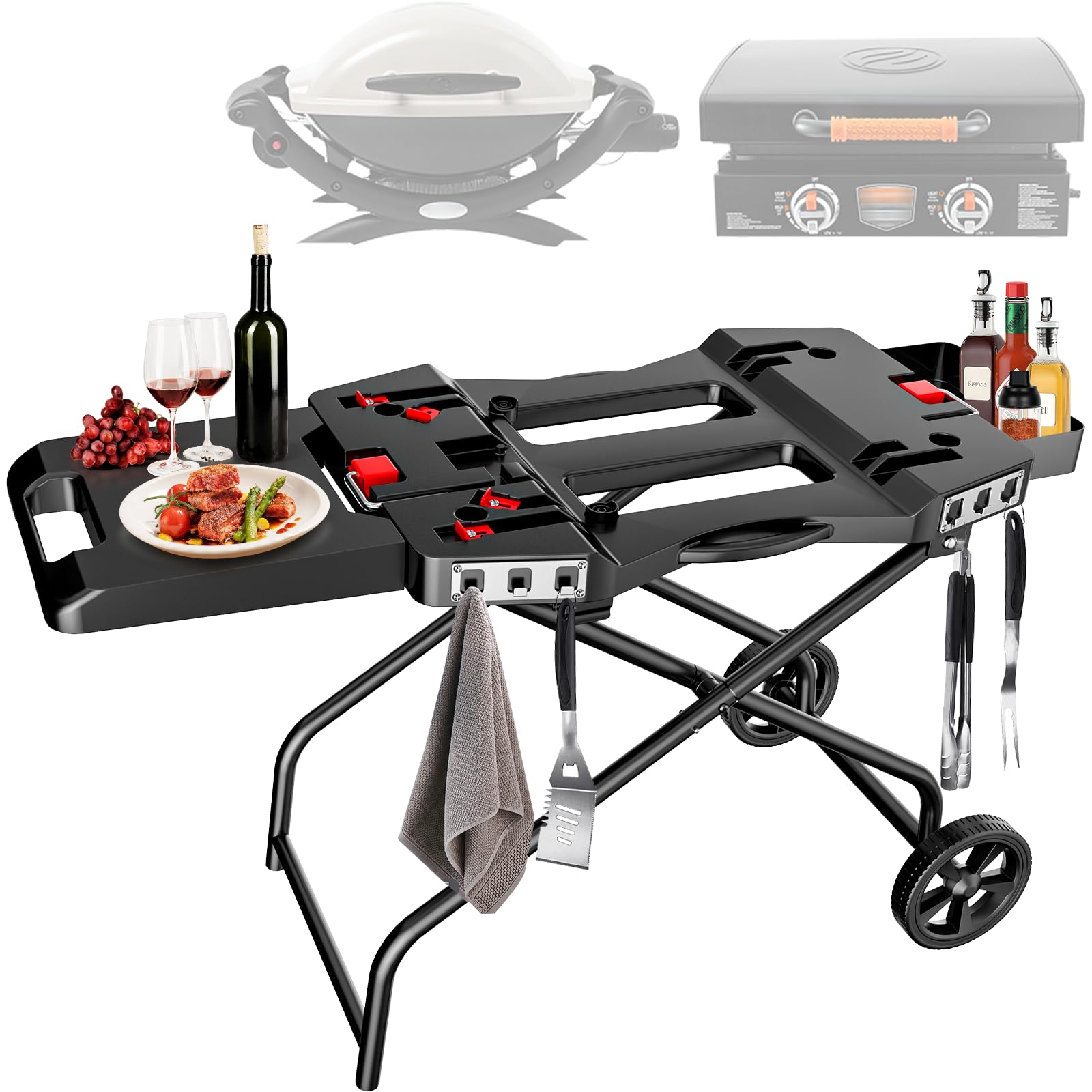 Hisencn Portable Grill Cart with Wheel for Weber Q1200, Q1000, Q2200 ...