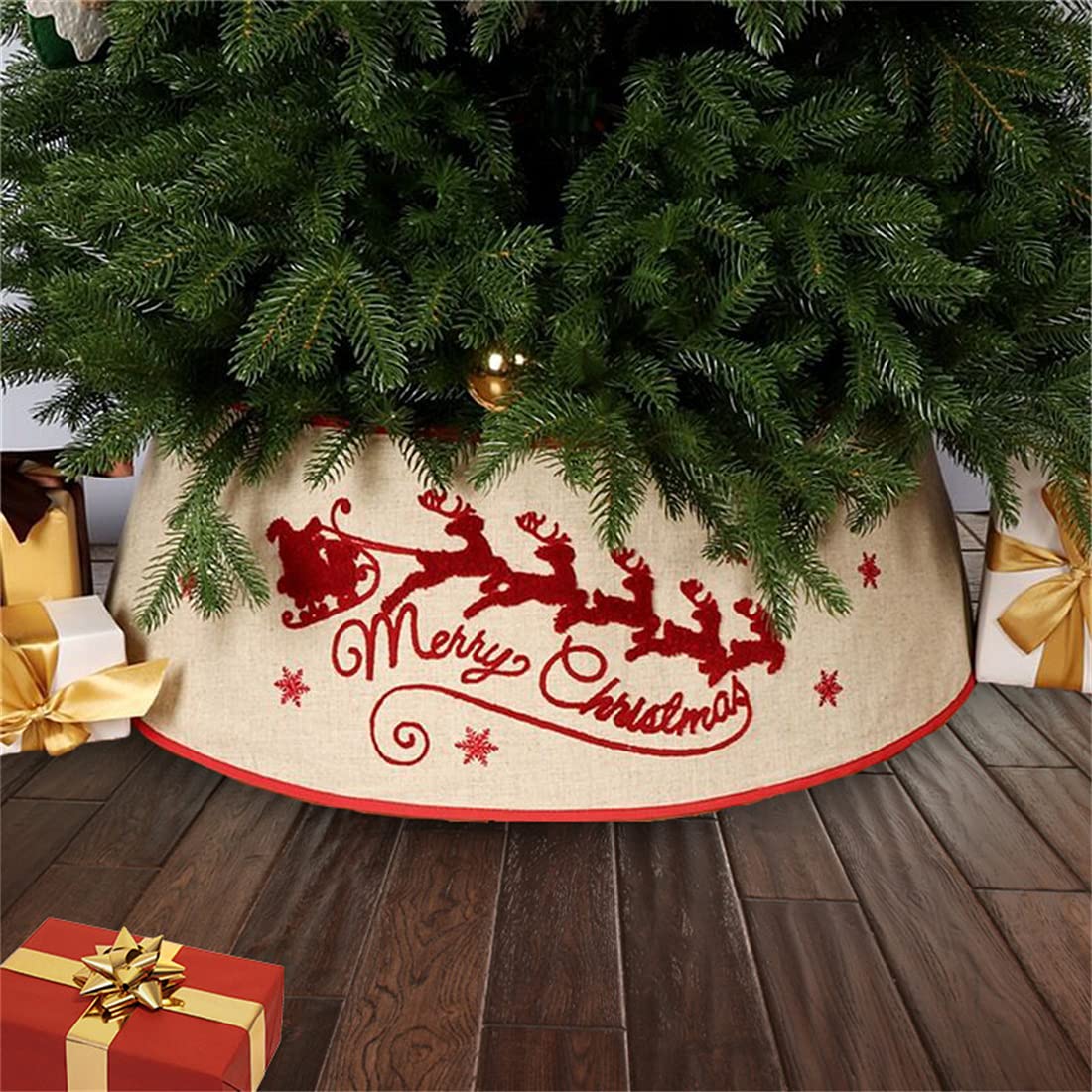 Hewego Reindeer Designed Knit Christmas Tree Collar,30 Inches Wooden ...
