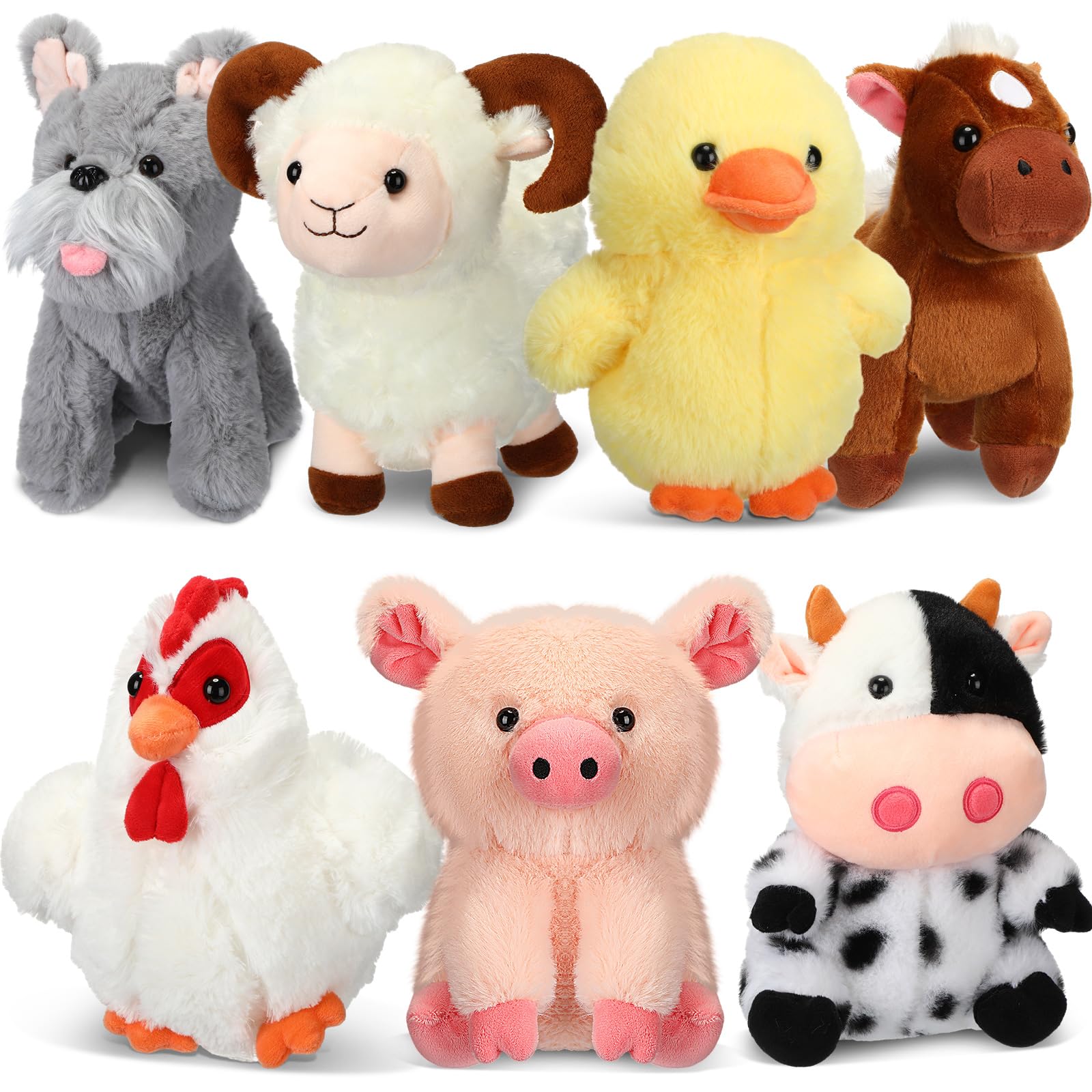 Hiboom 7 Pack Farm Stuffed Plush Animals Toys Set 8 Inch Barnyard ...