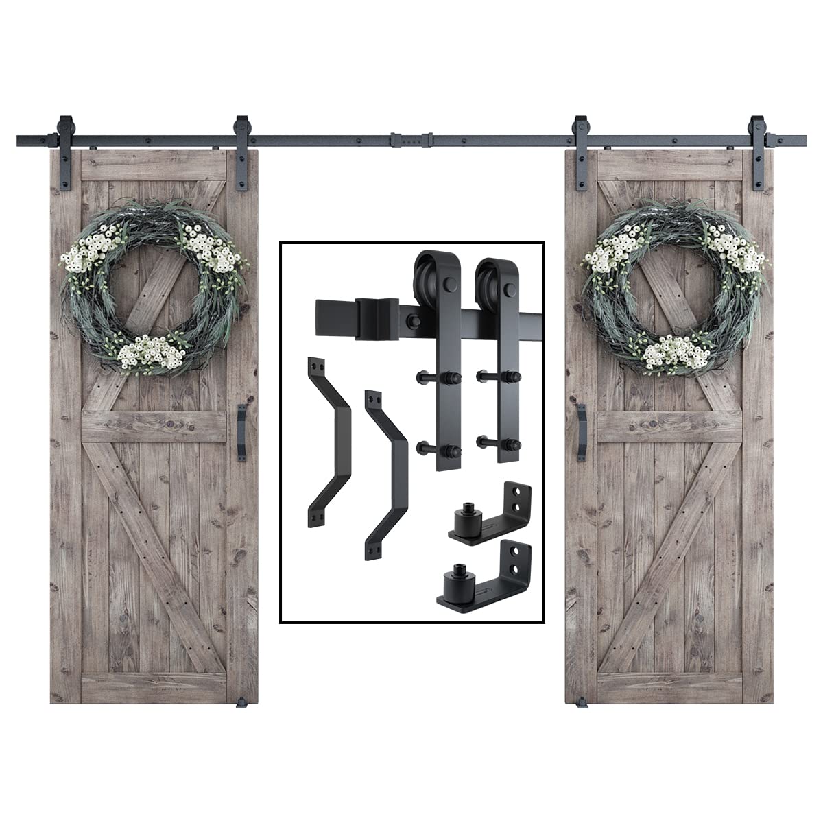 SMARTSTANDARD 10FT Double Sliding Barn Door Hardware Whole Kit (Include ...