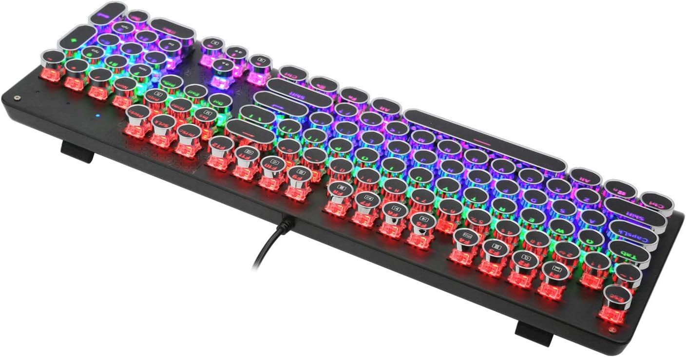 Retro Style Typewriter Keyboard, Led Backlit Round Quiet Keys, Red ...