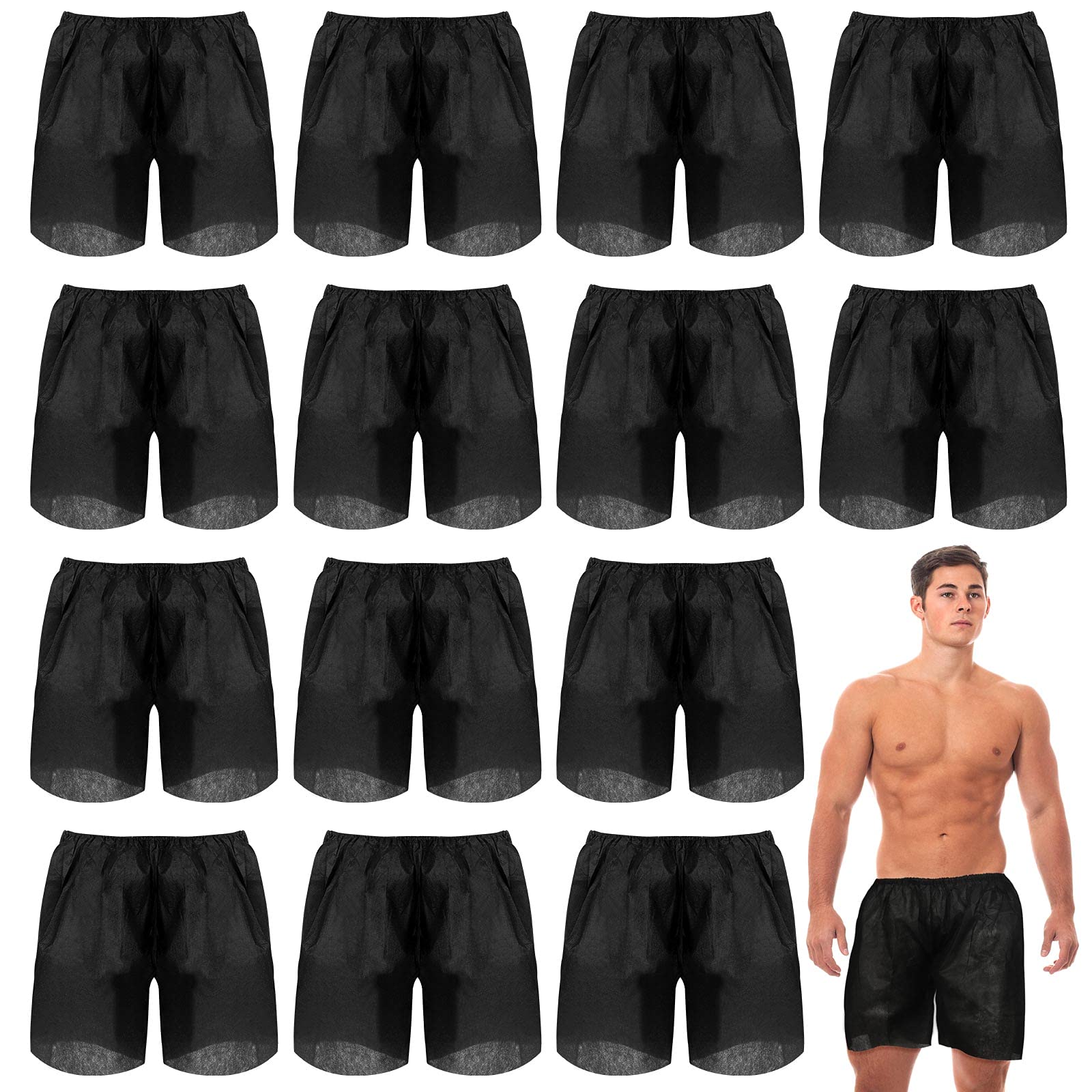 Sintege Men's Disposable Boxer Shorts Black Disposable Shorts Medical ...