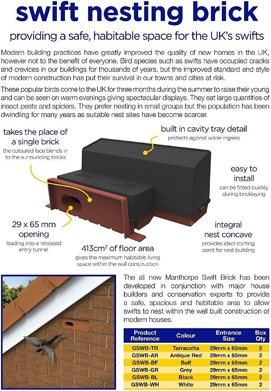 GSWB Swift Nesting Brick Box – Granulated Terracotta Breeding Bird ...