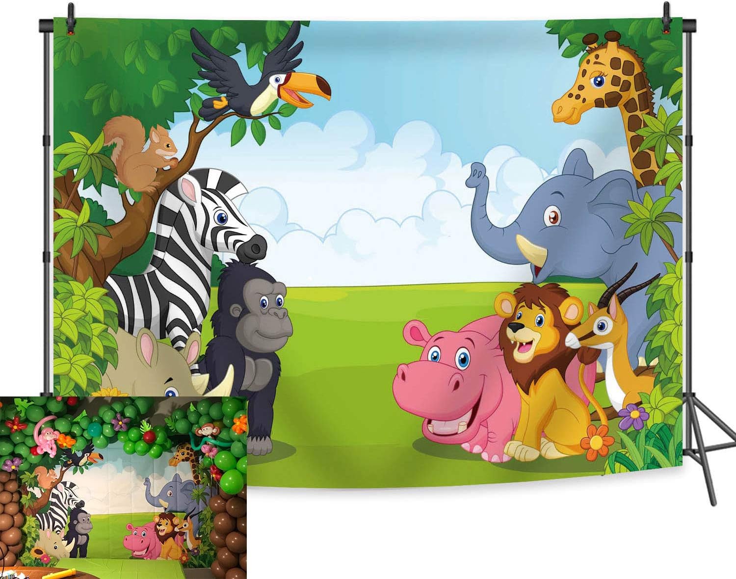 BINQOO 7x5ft Jungle Safari backdrop Safari Animals Jungle Theme Party ...