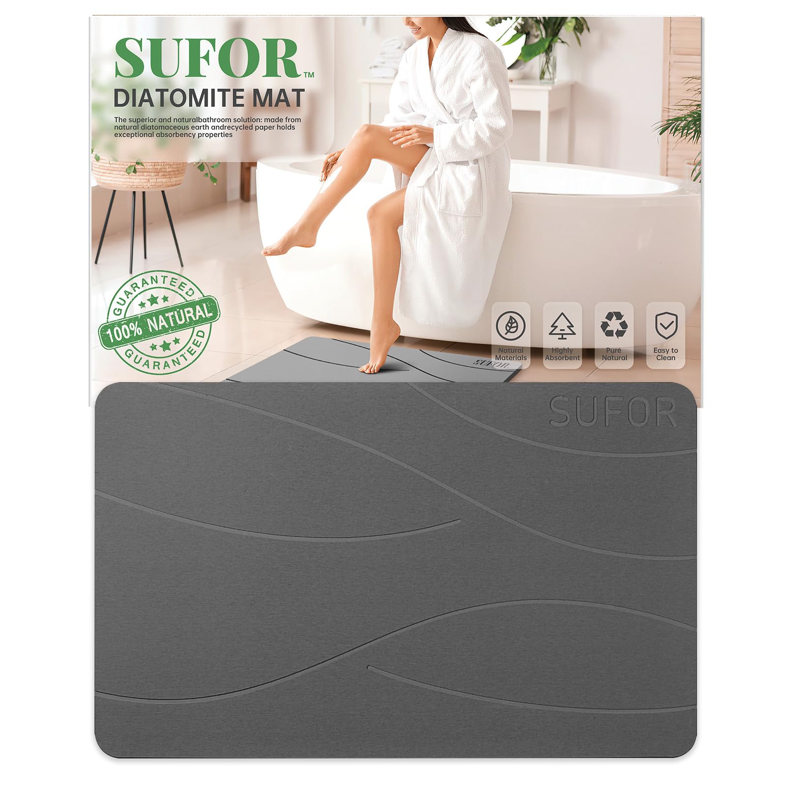 SUFOR Stone Bath Mat, Diatomaceous Earth Shower Mat, Non-Slip Super ...