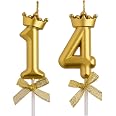 Amazon.com: AOOLADA 14th Birthday Candles, Gold 3D Number 14 Happy ...