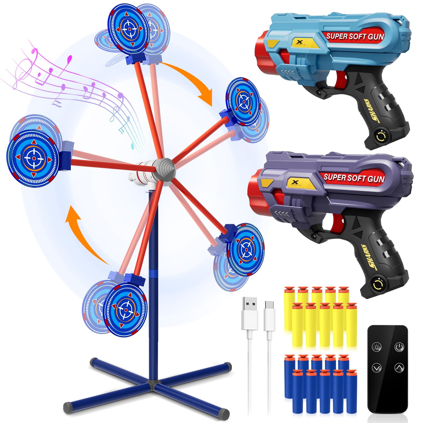 HLDYA Rocket Shooting Games Toys with Rotating Target 2 Toy Guns 20 ...