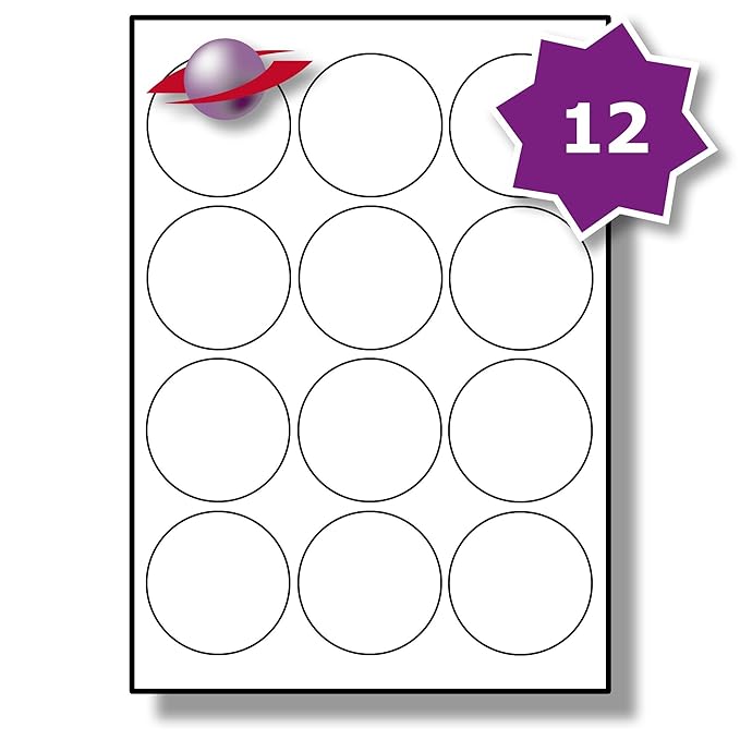 12 Per Page/Sheet, 500 Sheets (6000 ROUND Sticky Labels), Label Planet ...