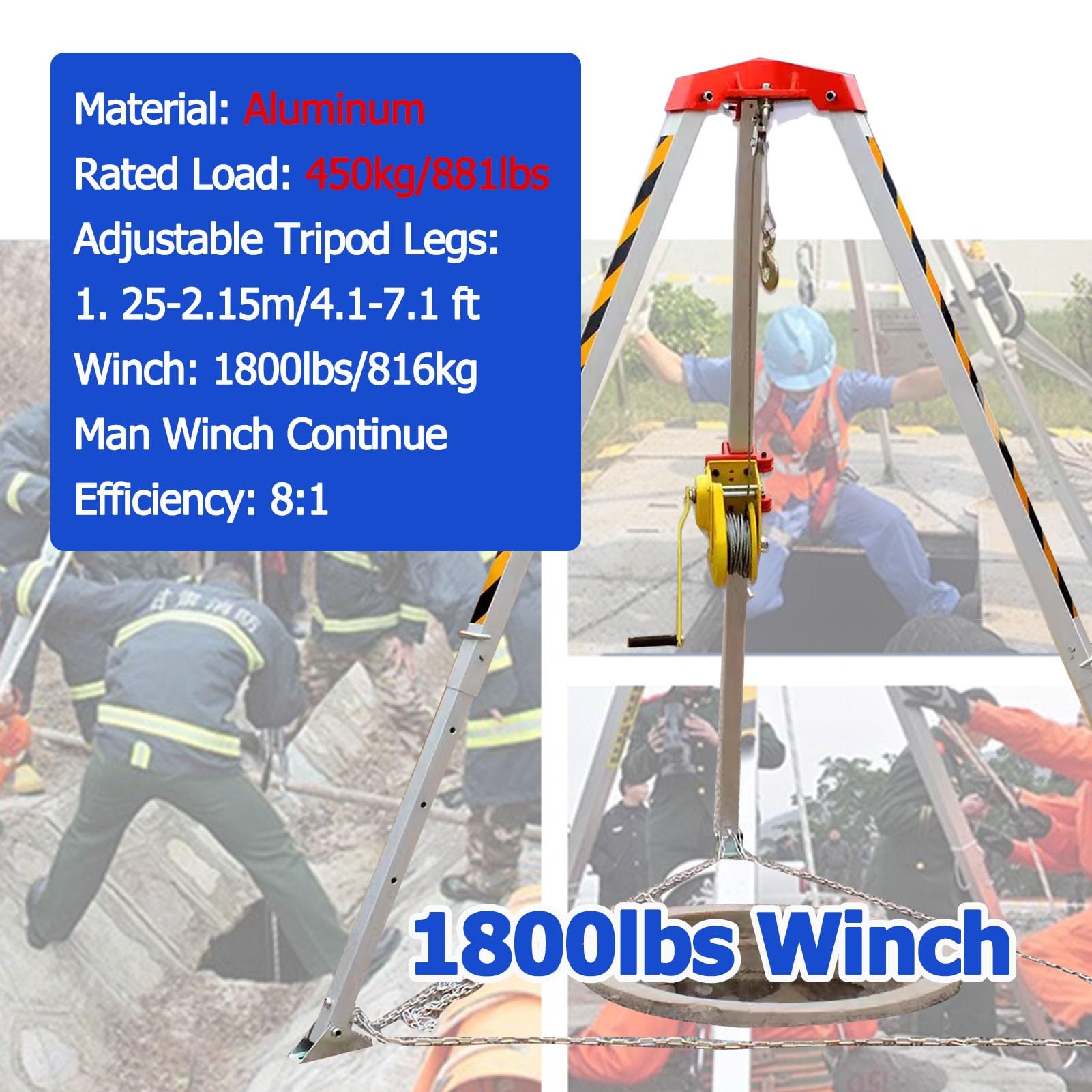 Rescue Winch Confined Space Rescue Tripod Kit - 1200LB Winch & Auto ...