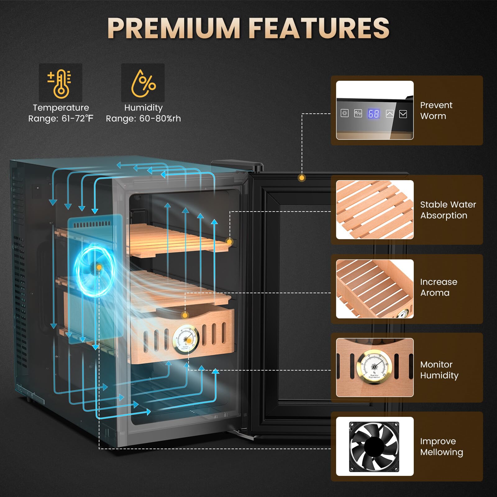 Mua 25L Electric Humidor, 200 Counts Cigar Humidor Cabinet with Cooling ...