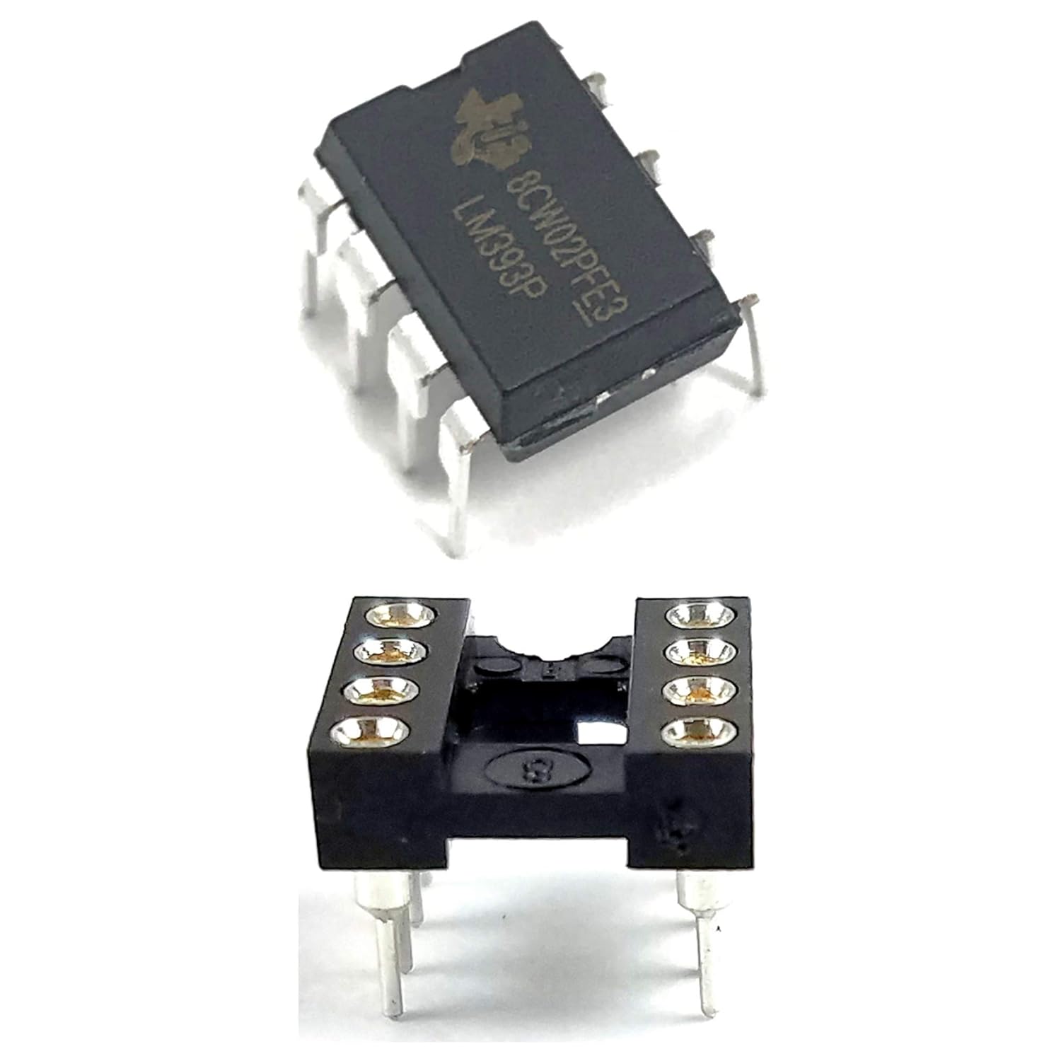 Texas Instruments LM393P IC Dual Differential Comparator & 8-Pin DIP Sockets with Machined ...
