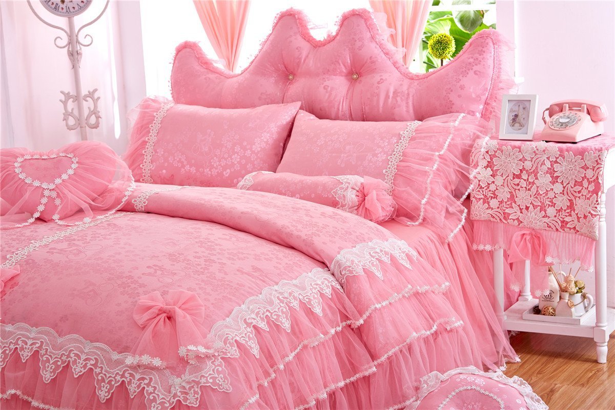 Girls Bedding Sets White Lace Ruffle Duvet Cover Set Princess Bed Skirt ...