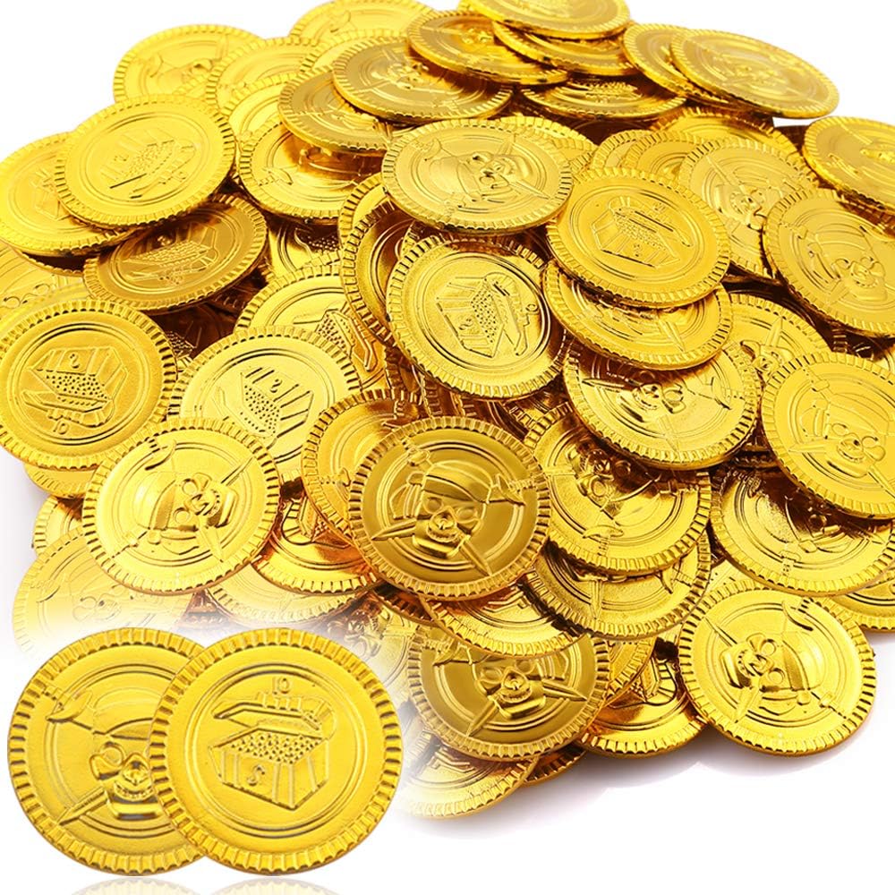 Pllieay 150 Pieces Pirate Gold Coins Plastic Gold Coins Play Set for ...