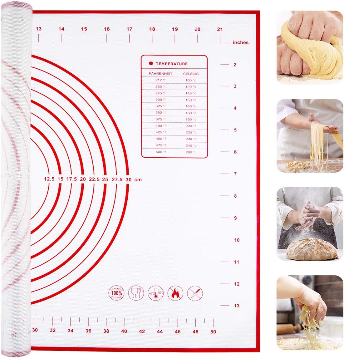 Silicone Pastry Mat Extra Large Non Slip with Measurement, Non Stick ...