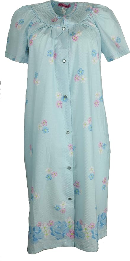 5 More Minutes Women's Cotton Blend Snap Front House Dress with Pockets ...