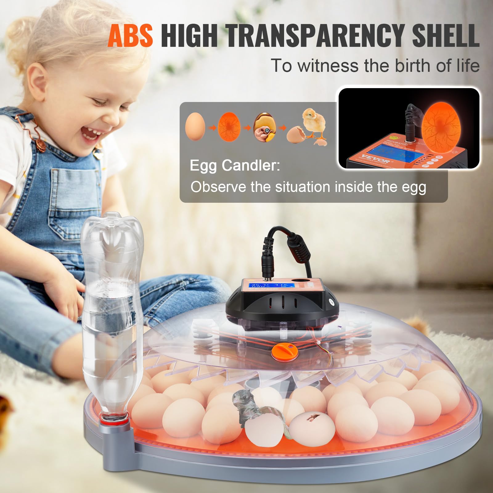 VEVOR Egg Incubator, 48-Egg Capacity, Features 360° Rotating Egg Tray ...
