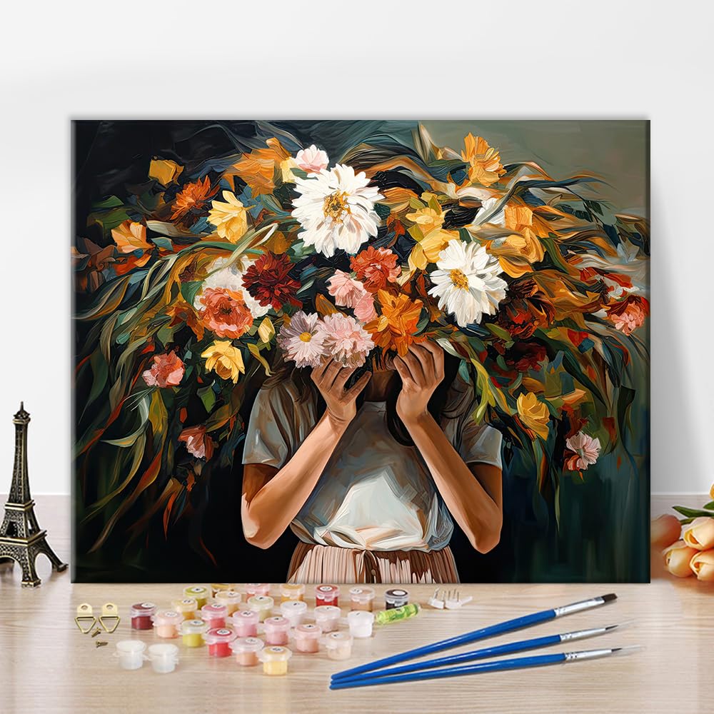 TUMOVO Paint by Numbers for Adults Beginner Flower Girls Oil Painting for Adults Kids Paint by ...
