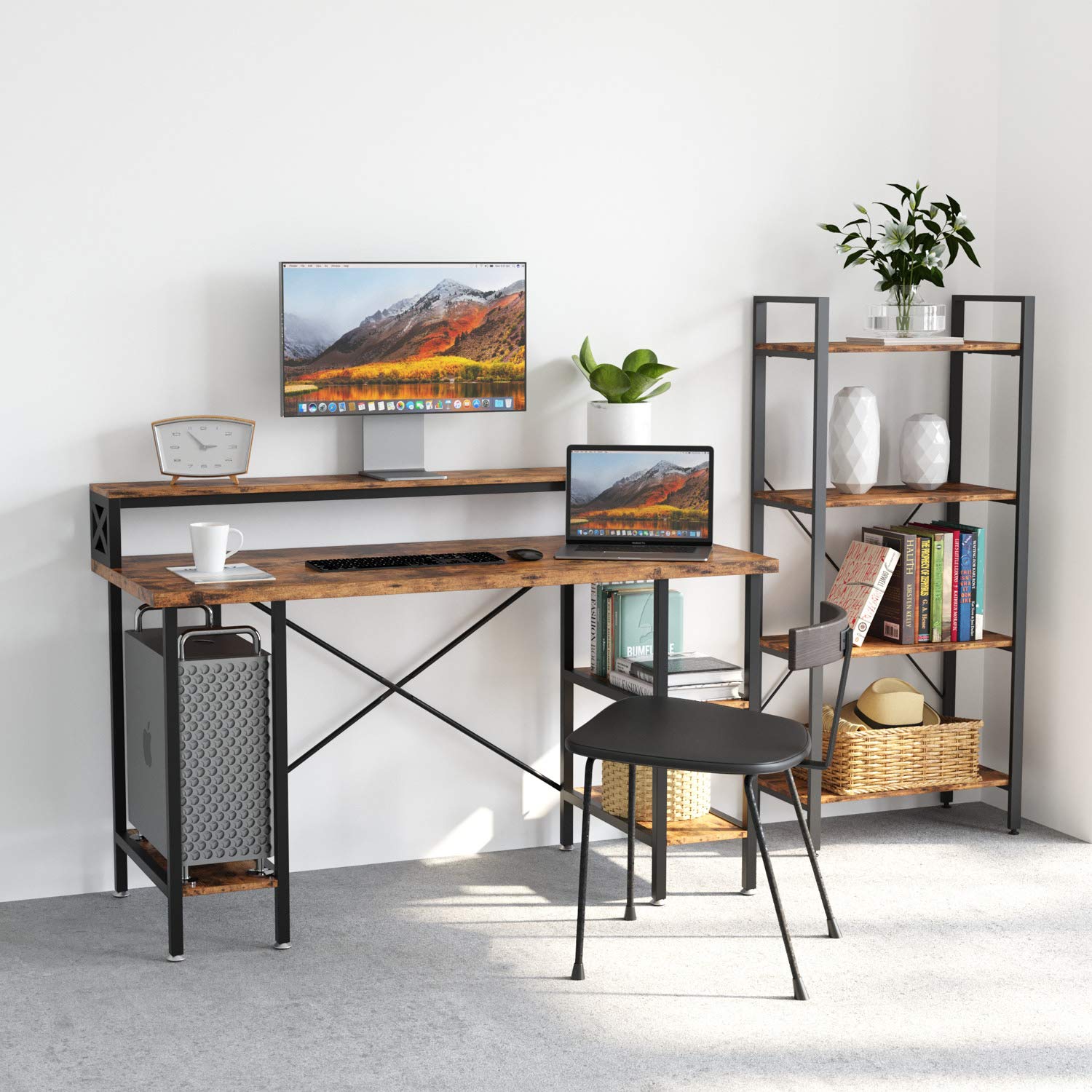 IRONCK Industrial Computer Desk 55", Office Desk with Printer Monitor ...