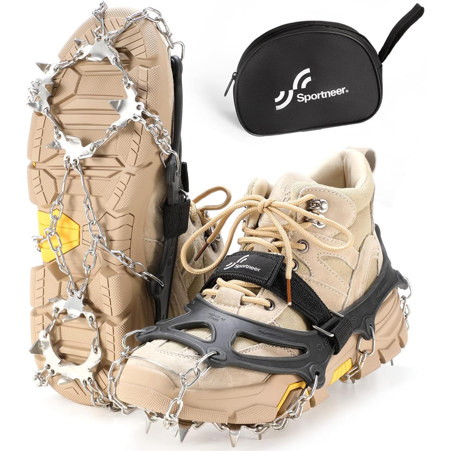 Crampons Ice Cleats, Sportneer Snow Cleats for Shoes and Boots Ice ...