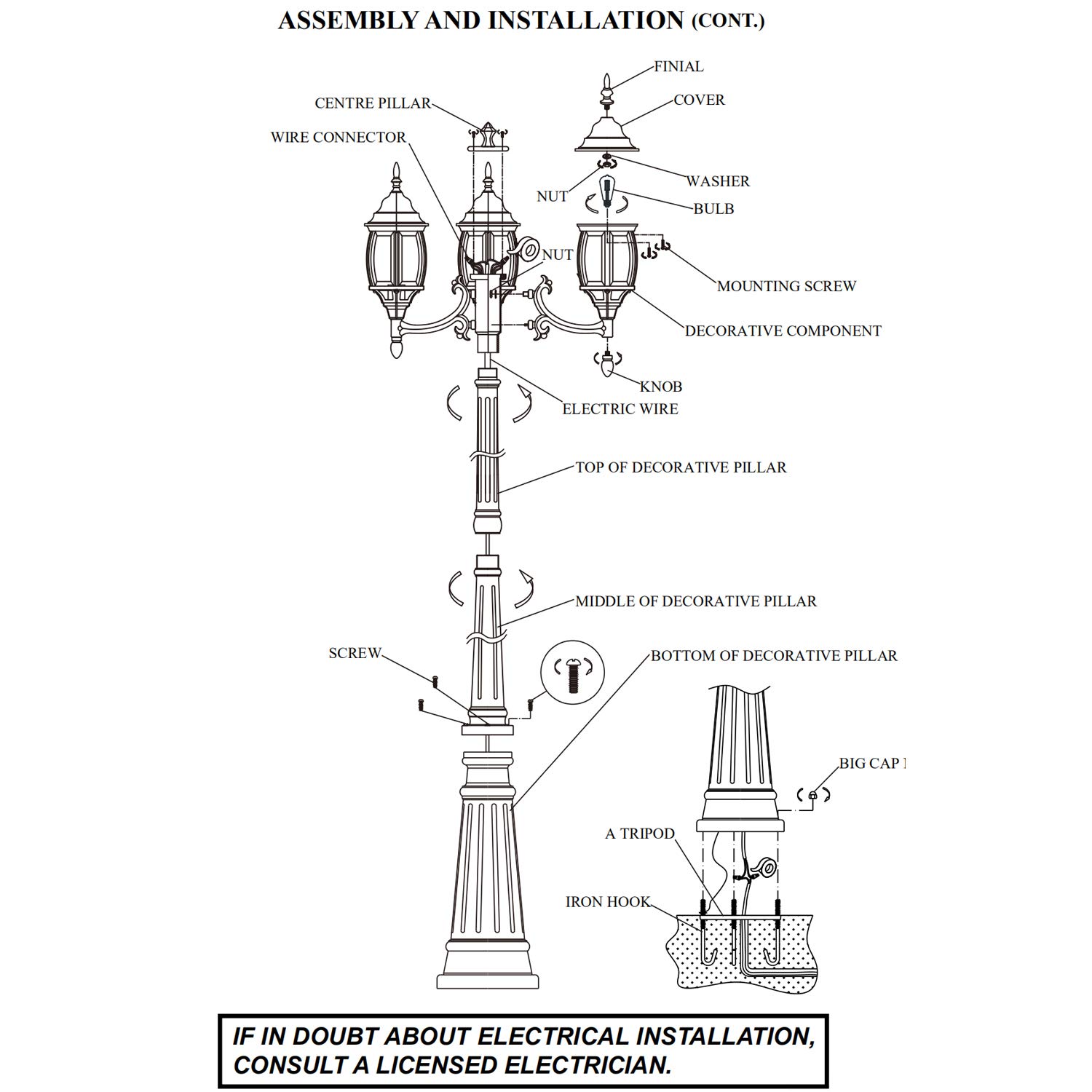Hykolity LED Outdoor Post Light, 3-Head Surface-Mount Post Combination ...