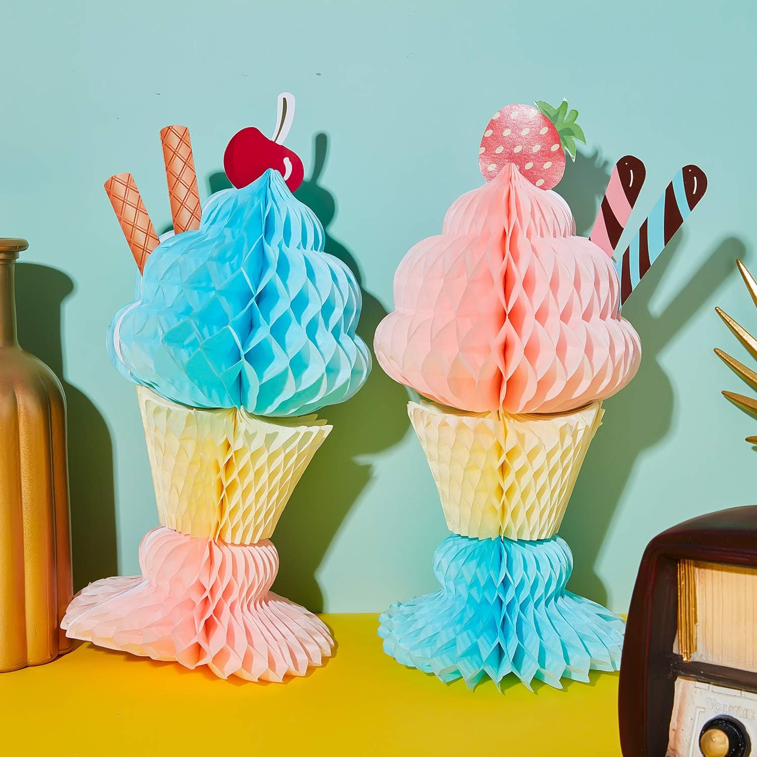Outus 4 Pieces Tissue Ice Cream Honeycomb Sundae Table Centerpiece Ice ...