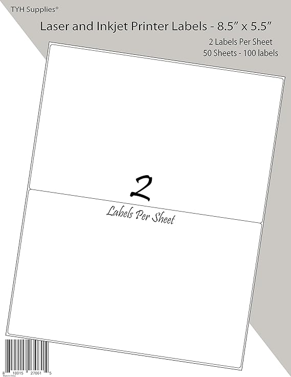 Amazon TYH Supplies Half Sheet Shipping Address Labels White 