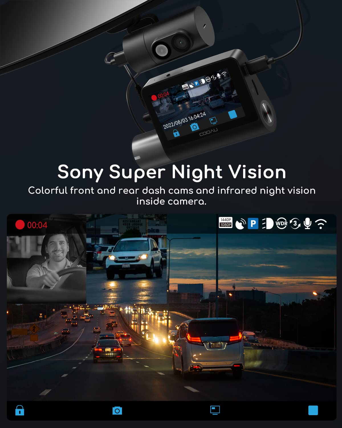 Mua COOAU 2.5K Dash Cam Front and Rear Inside, 2.5K+1080P+1080P 3 ...