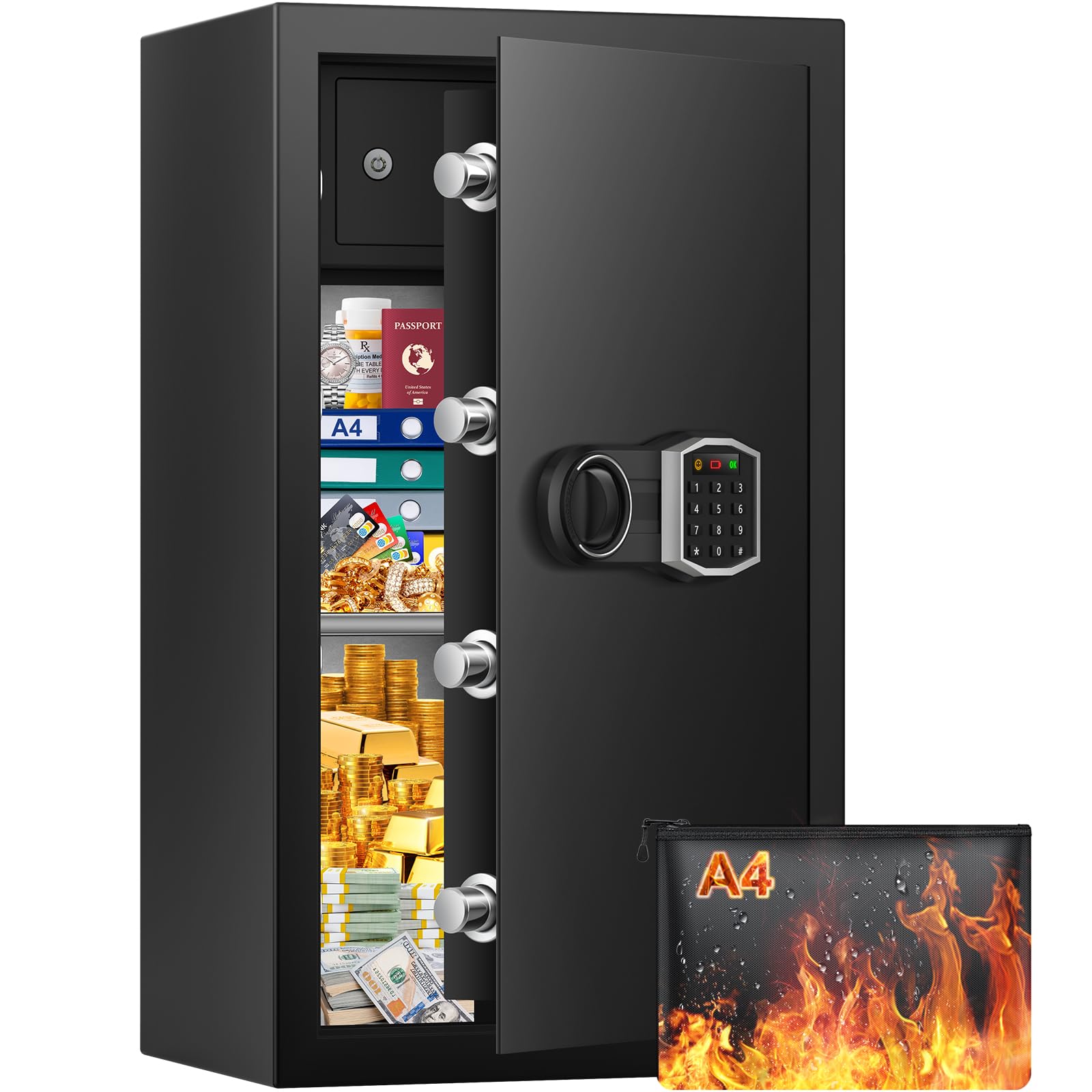 5.0 Cuft Large Home Safe with Fireproof Waterproof Bag, Anti-theft Home Security Safe Box with ...