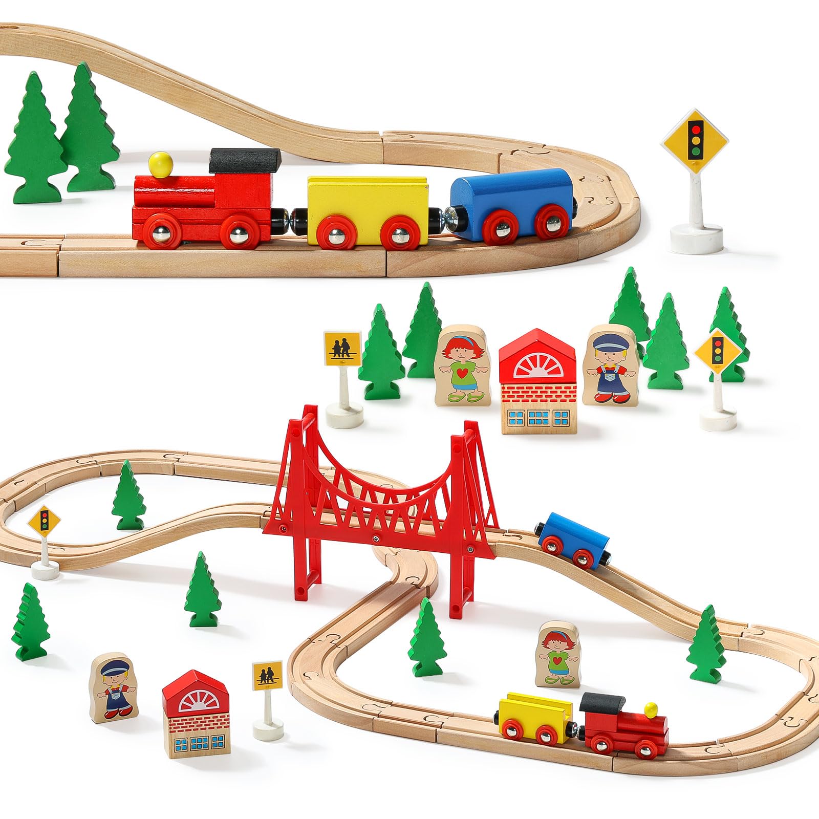 SainSmart Jr. Wooden Train Set - Interactive Police Playset for Kids ...