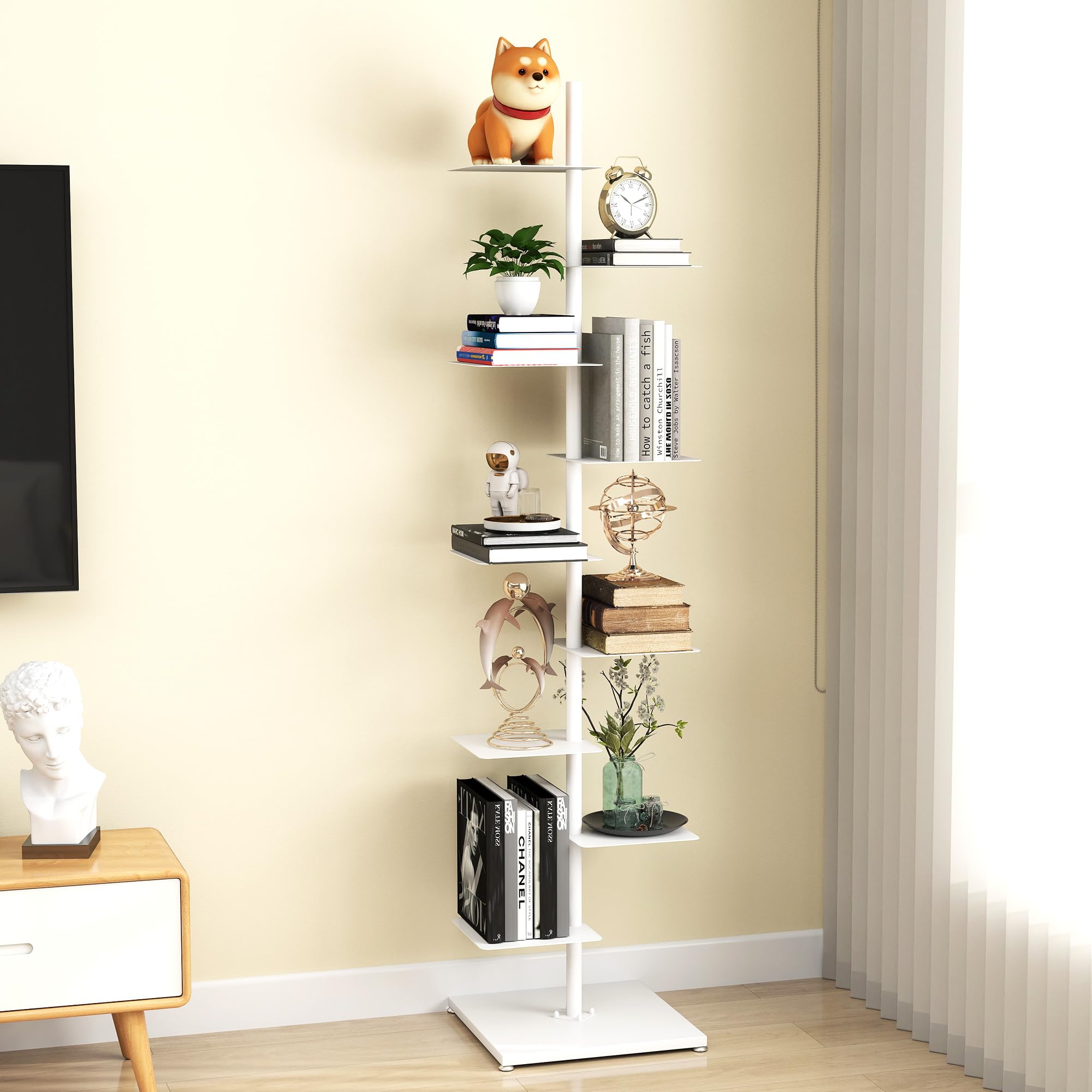 Qriocioa Spine Bookshelf 9 Tier Vertical Spine Book Tower DIY Vertical ...