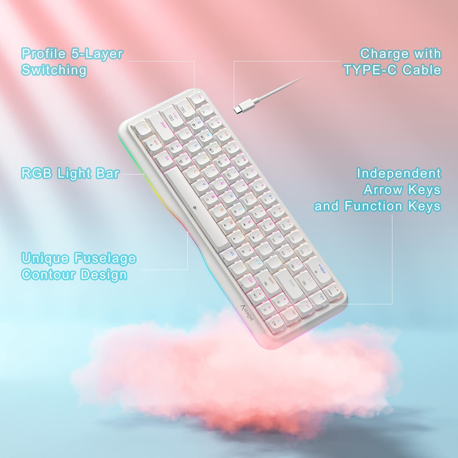 Mua KEMOVE K68se Mechanical Gaming Keyboard, 65% Flat White Keyboard ...