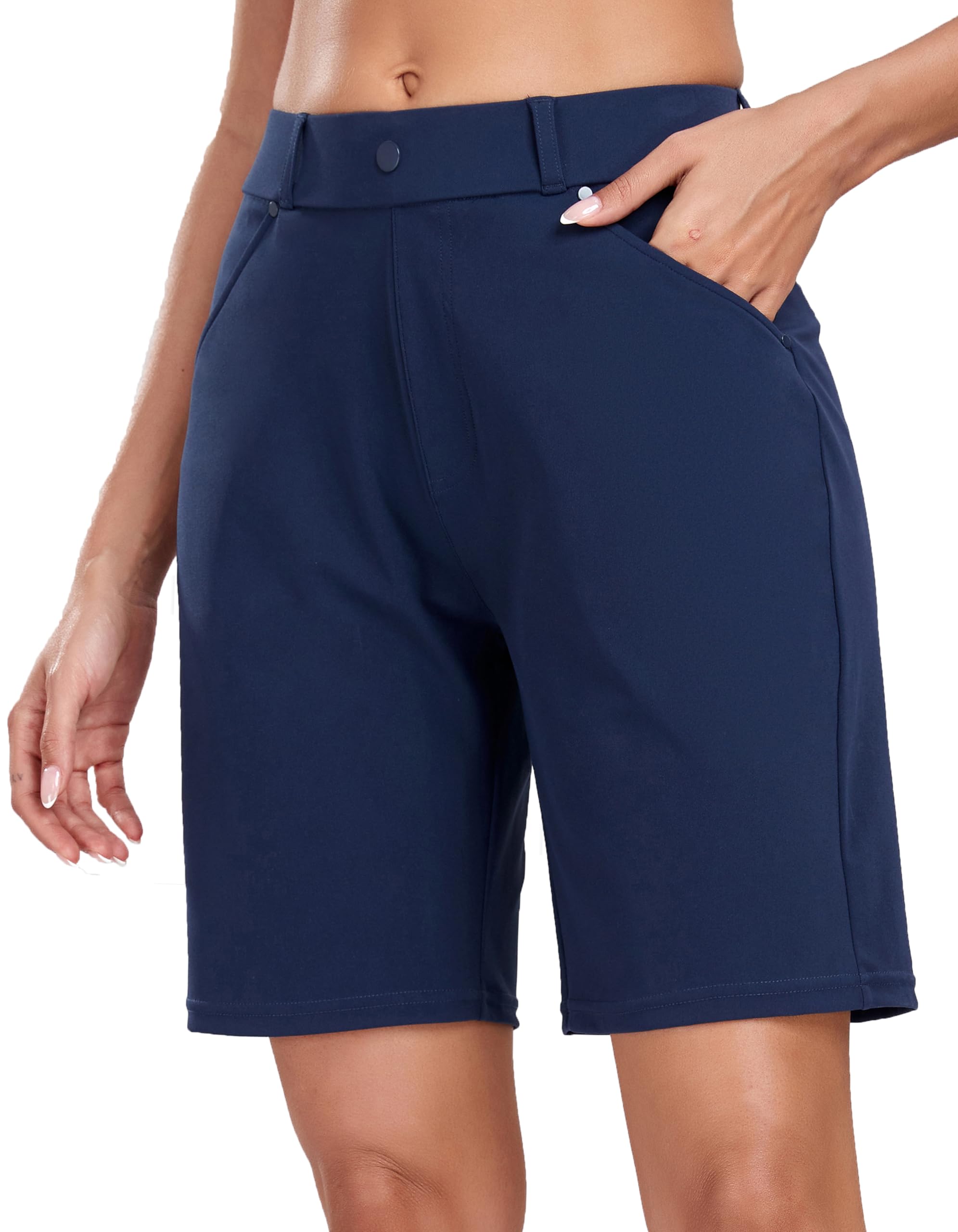 Oalka Women's Bermuda Shorts Work Casual 8" Stretchy Golf Walking ...