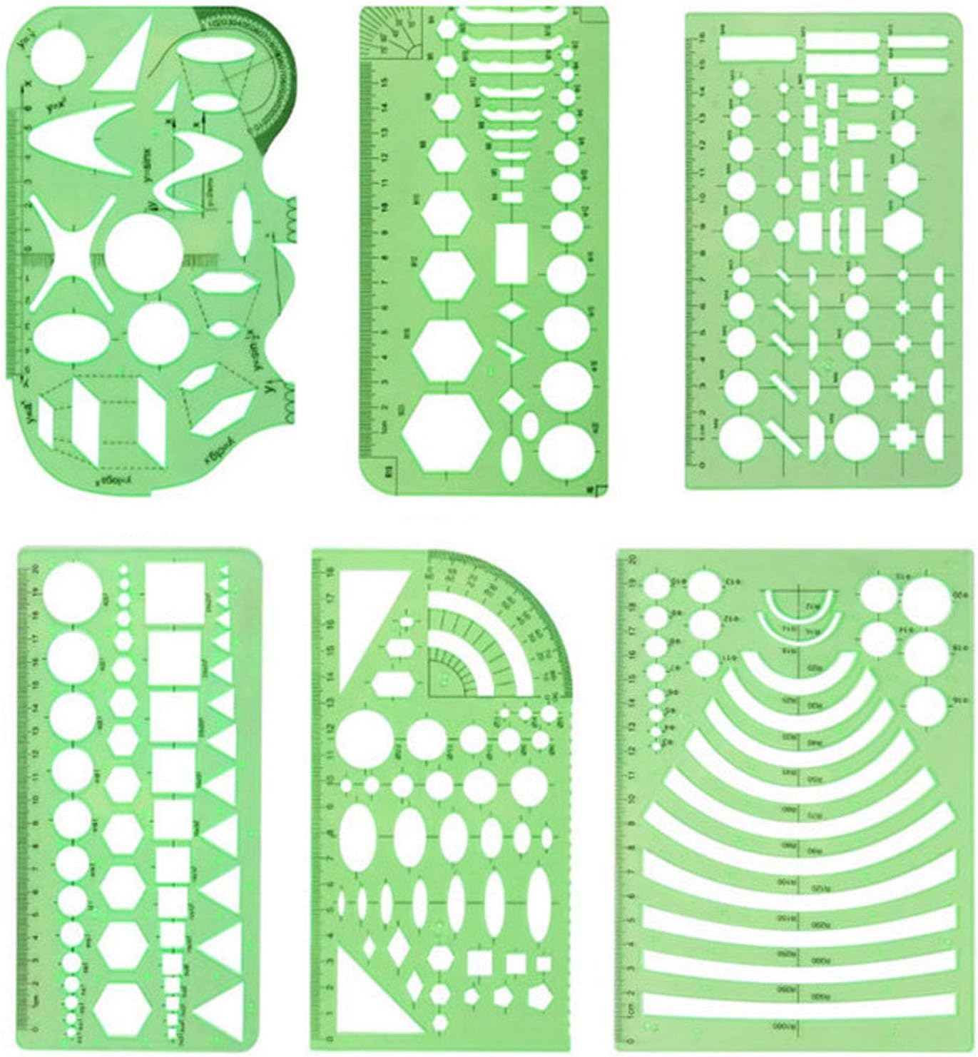 6 Pieces Geometric Template Ruler Geometric Drawings Templates Green ...