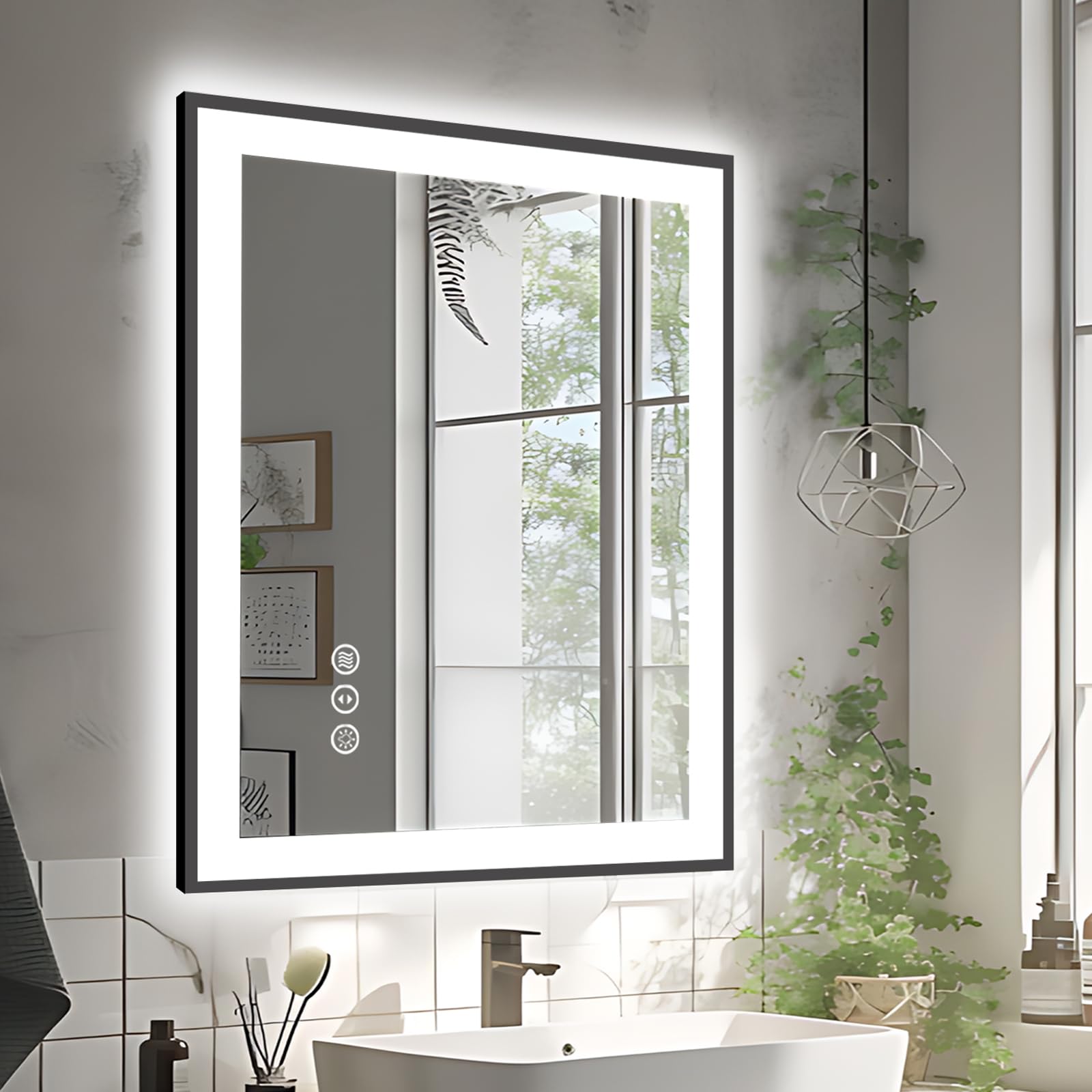 Trymiss 55x36 Lighted Mirror for Bathroom Wall, LED Black Aluminum ...