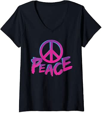 Amazon.com: Womens World Peace Sign Retro Throwback Hippie Purple Pink ...