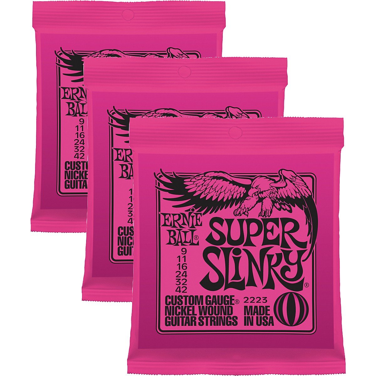 Ernie Ball 2223 Nickel Super Slinky Pink Electric Guitar Strings 3 Pack ...