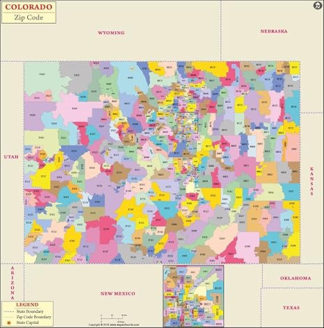 Amazon.com : Colorado Zip Code Map - Laminated (36" W x 36" H) : Office ...