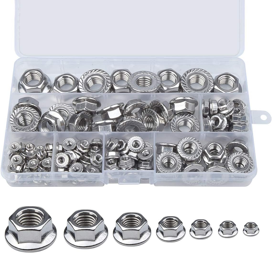 Loscrew 150pcs M3 M4 M5 M6 M8 M10 M12 304 Stainless Steel Hex Flange Nuts Assortment Kit – BigaMart